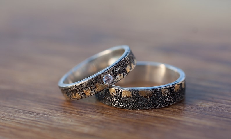 Wedding Ring Set: Rustic Wedding Bands Matching Wedding Band - Etsy