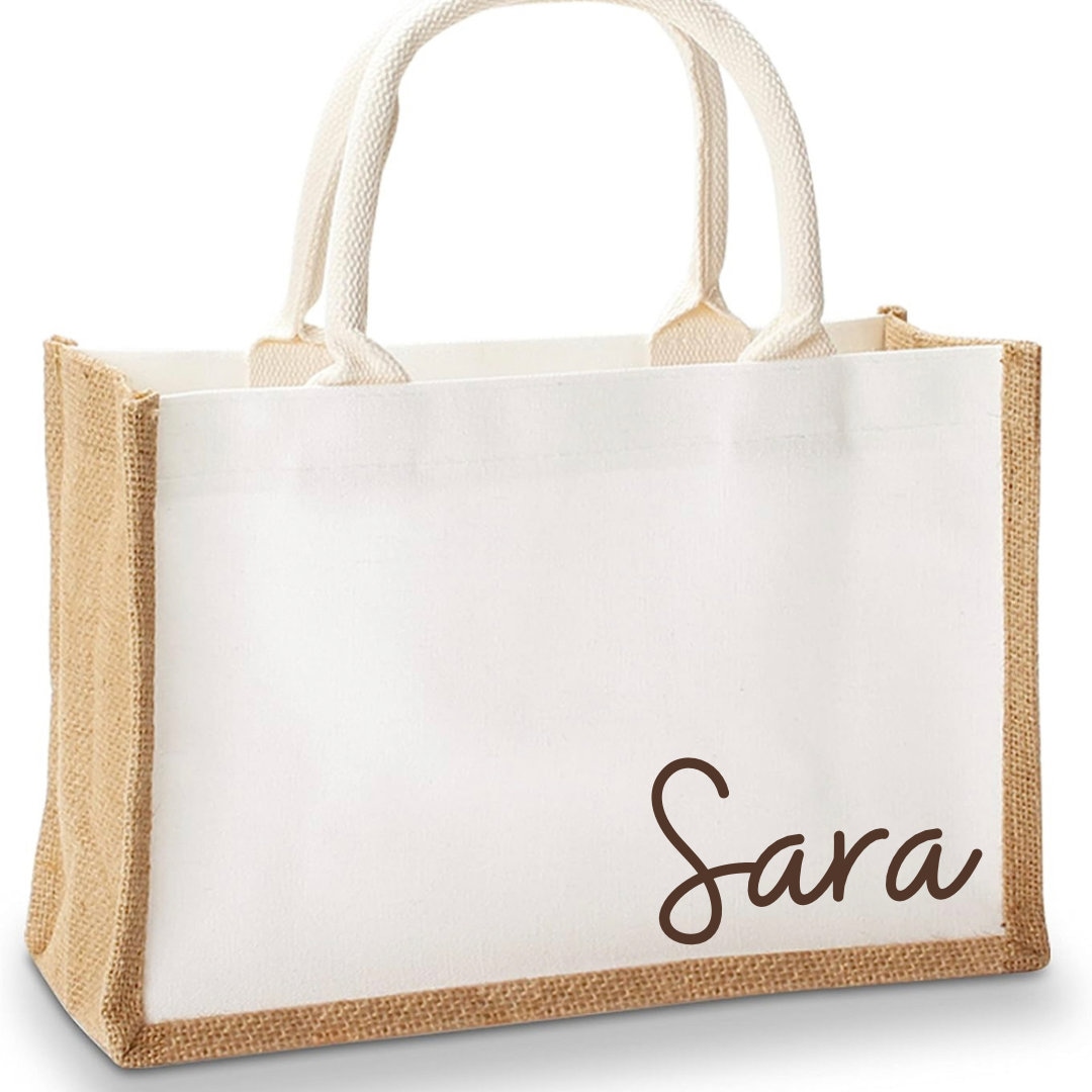 Customizable Tote Bag-white Canvas and Burlap - Etsy