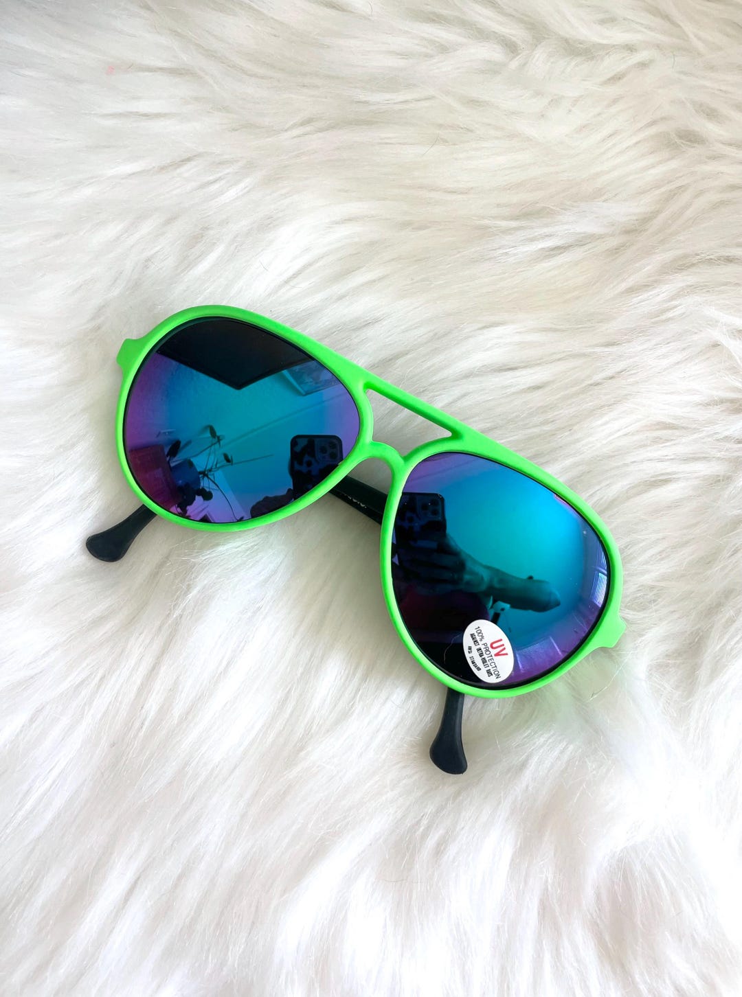 Vintage 90s Lime Green Reflective Lense Aviator Sunglasses - Etsy
