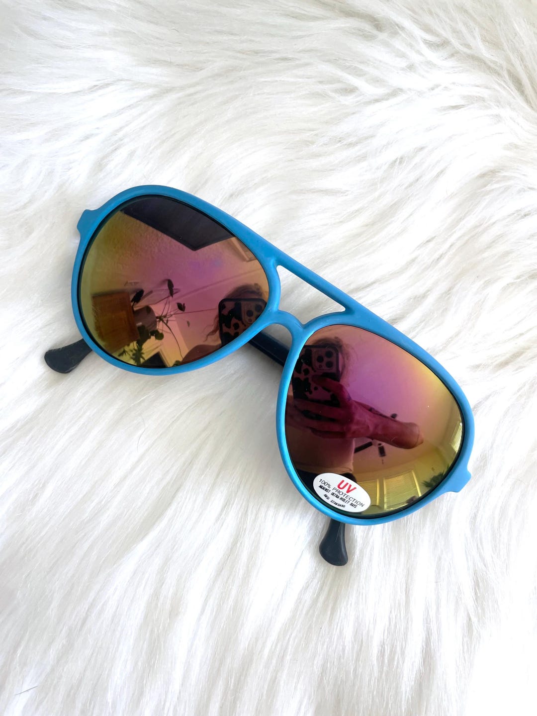 Vintage 90s Electric Blue Reflective Lense Aviator Sunglasses - Etsy