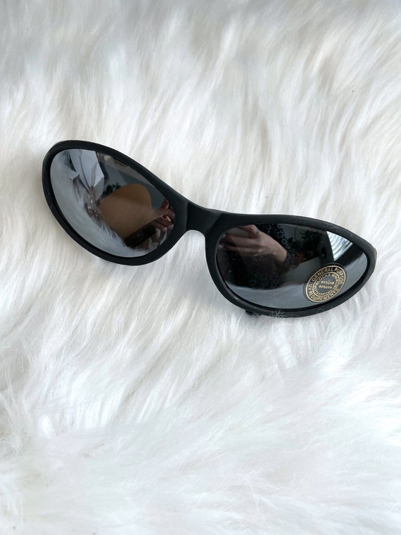 Vintage Y2K Matte Black Reflective Lens Wrap Around S… - Gem
