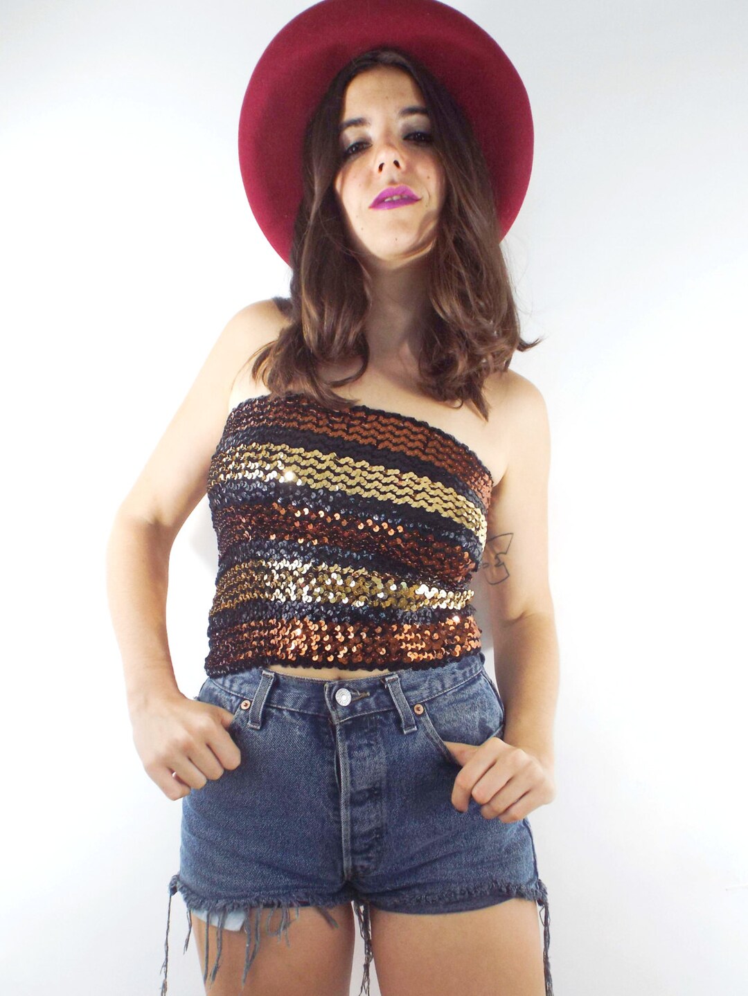 Disco Inferno Vintage Metallic Striped Sequined Tube Top - Etsy