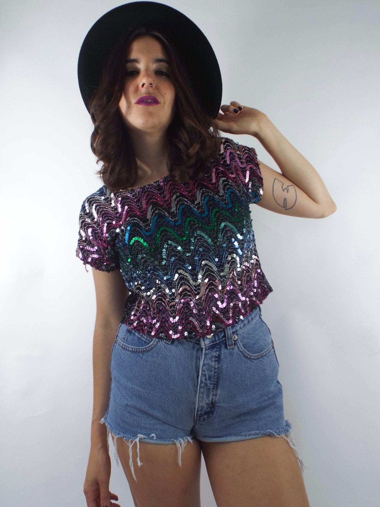 Vintage 80s Colorful Sequined Crop Top - Etsy