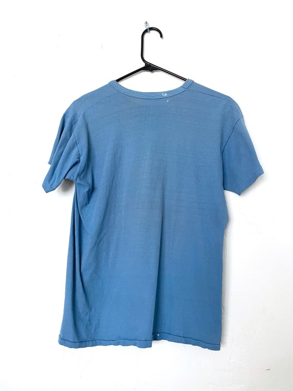 Vintage 70s Blue and White Distressed House Tee - Gem