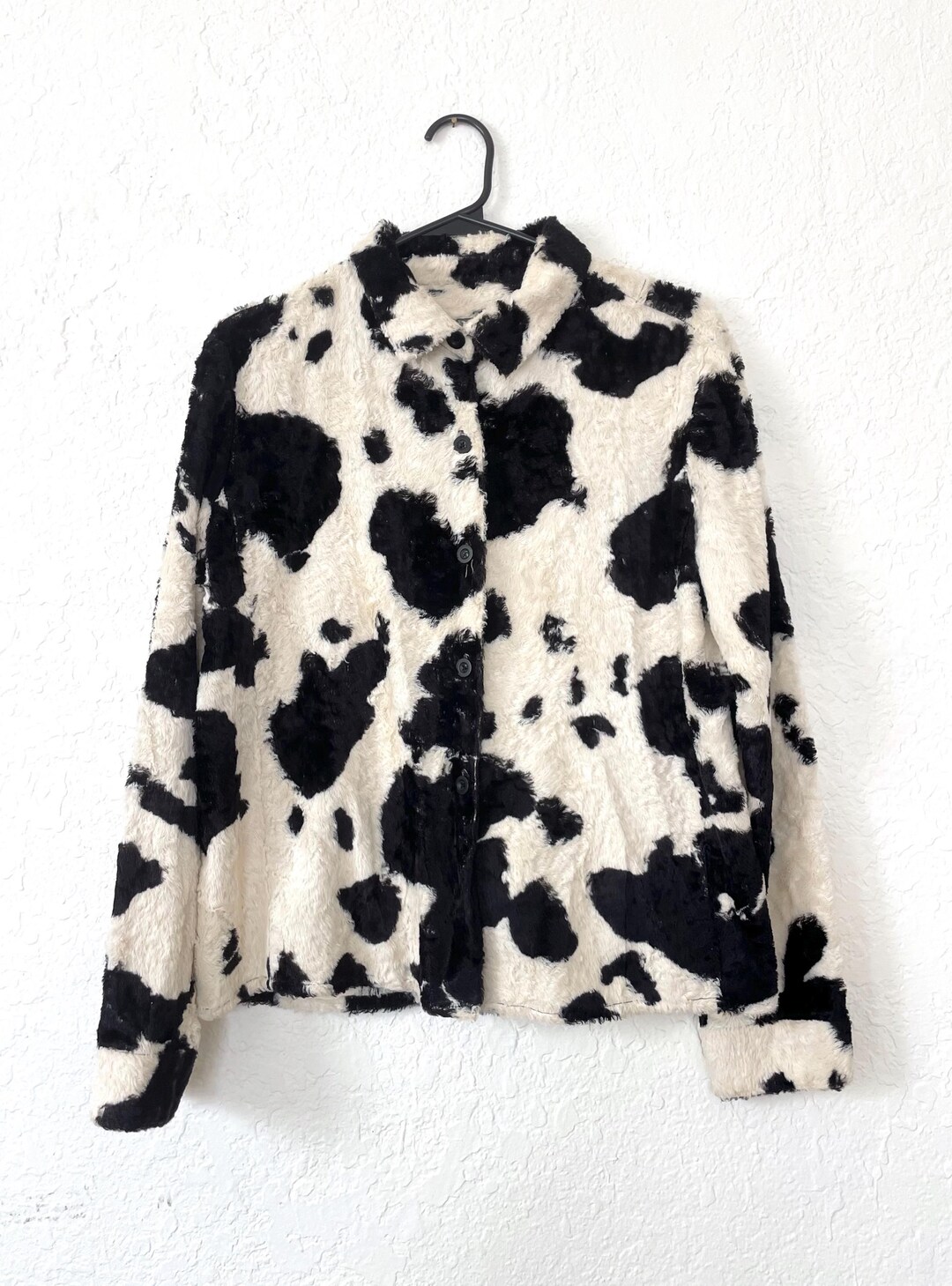 Vintage 90s Furry Cow Print Button Down Top - Etsy