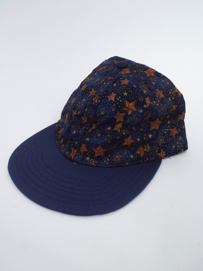 Vintage 90s Blue and Gold Star Print Hat - Etsy