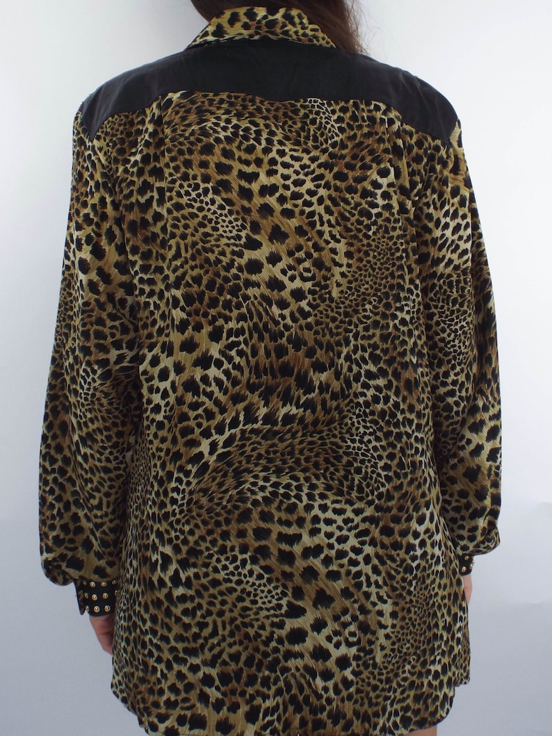 Vintage Silk and Leather Leopard Print Studded Button Down - Etsy