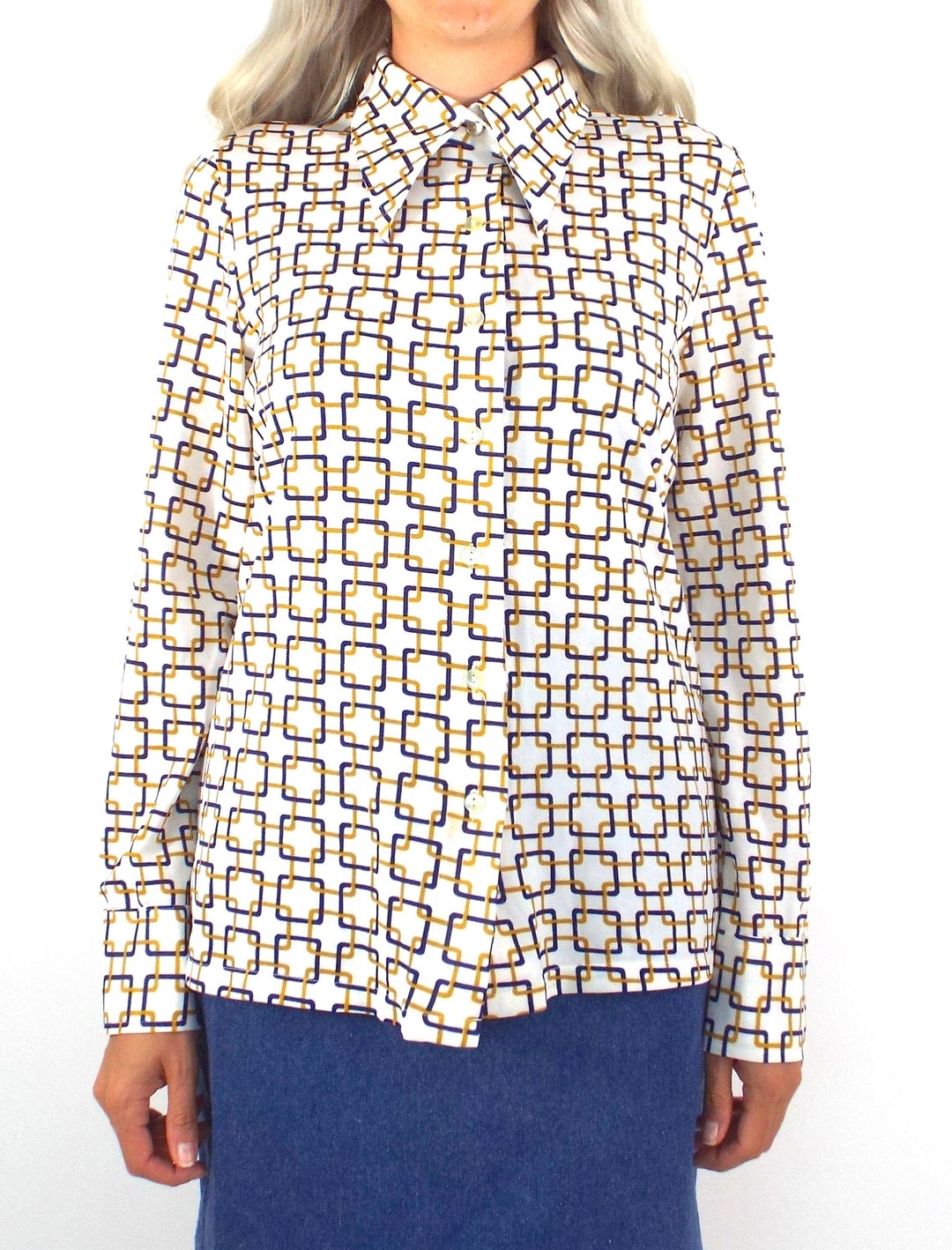 Vintage 70s Retro Printed Button Down Blouse - Etsy