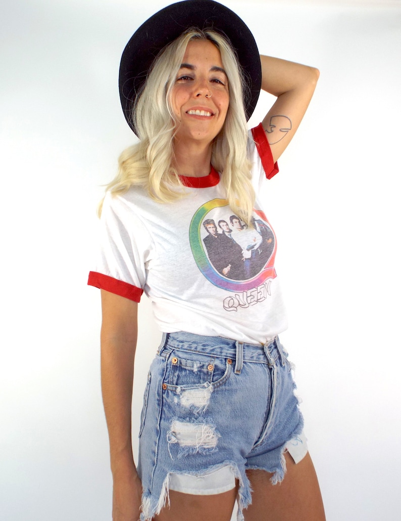 Vintage Queen Red and White Ringer Tee - Etsy