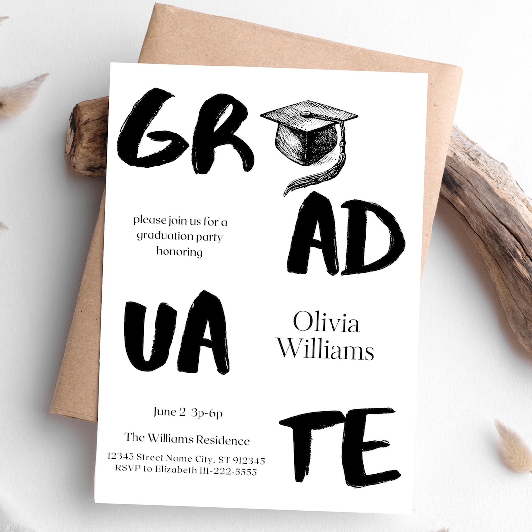 Graduation Party 5x7 Invitation,trendy Graffiti Font,minimalist ...
