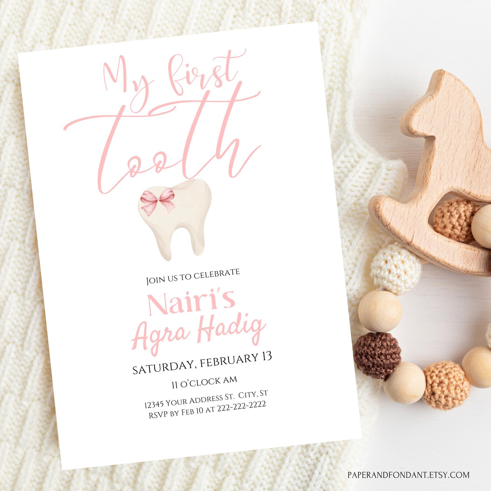 Baby First Tooth Party Invitation,pink Tooth Celebration Invite ...