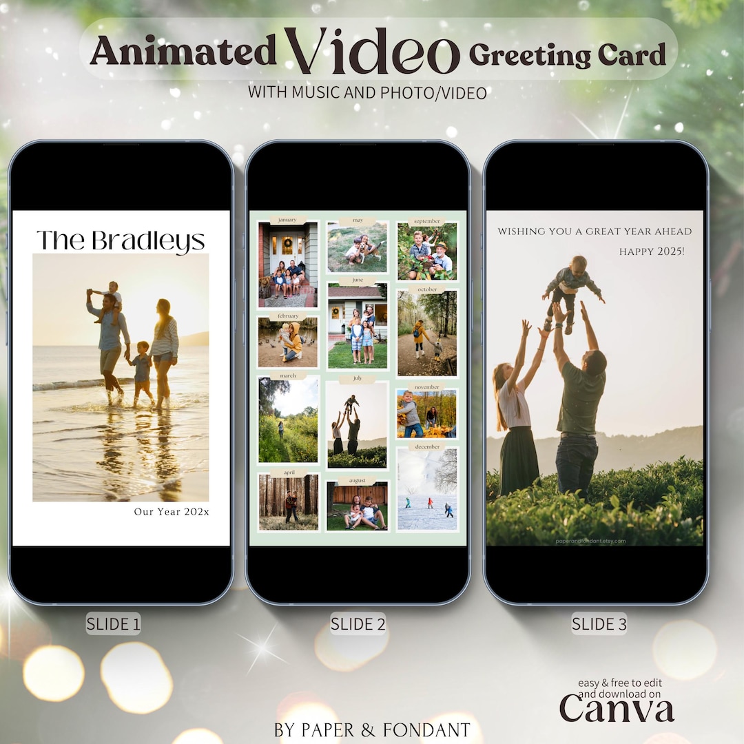 Minimalist Multi-photo 3 Slide Animated Video Card With Music,year in ...