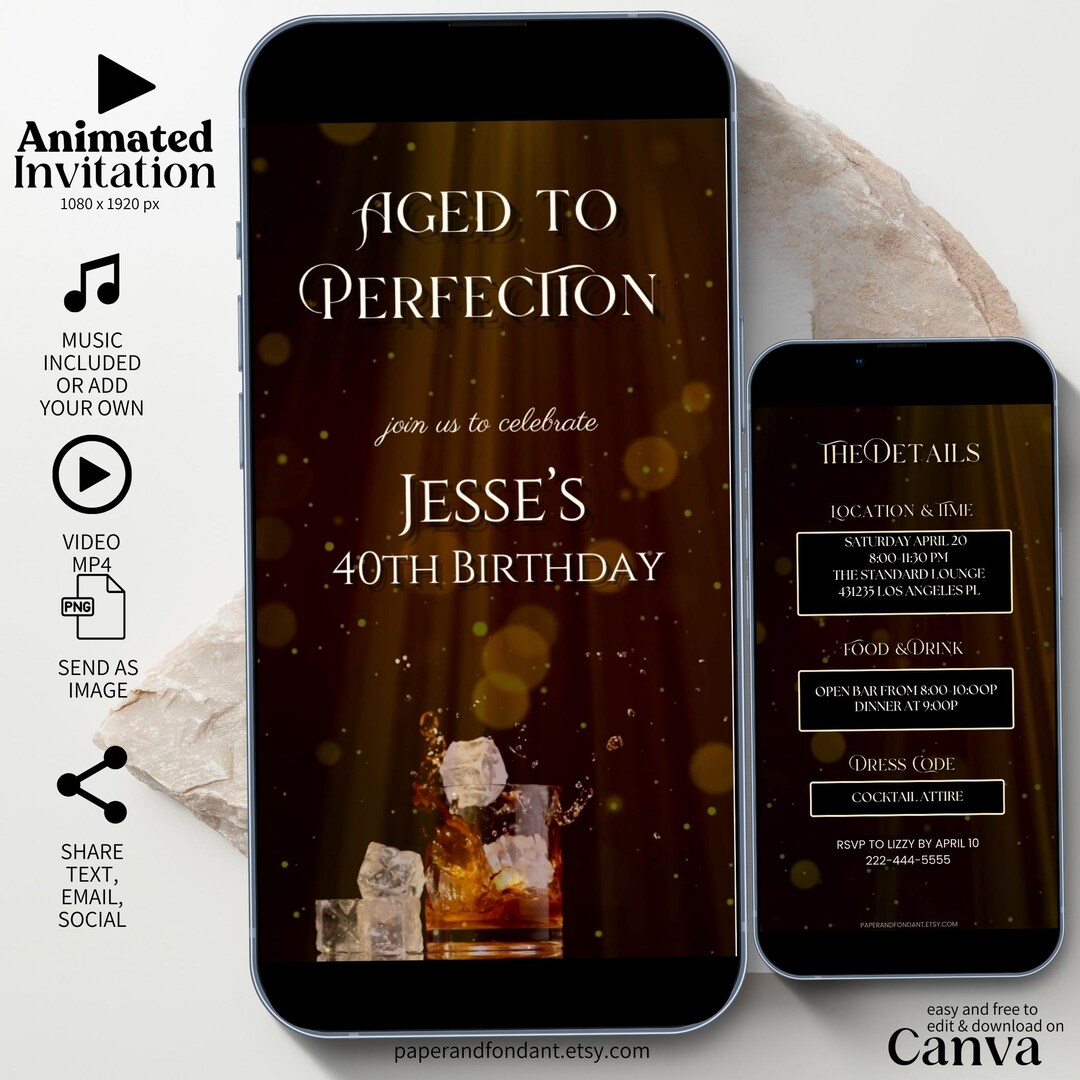 Aged to Perfection Animated Birthday Video Invitation With Music,black ...