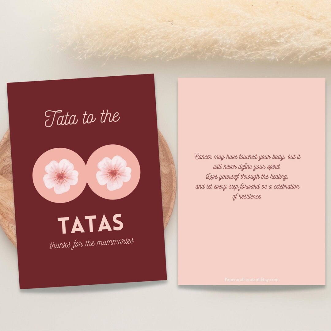 Mastectomy Greeting Card, Tata to the Tatas Red, Boho Feminine, Instant Download Printable ...