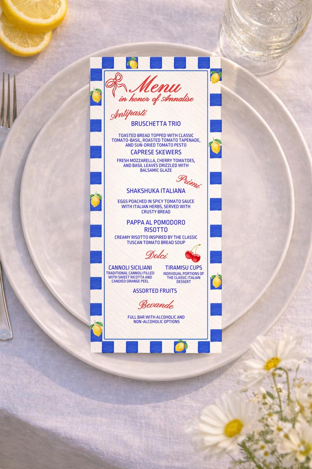 Amalfi Coast Menu Template | Italian Citrus Birthday Bridal Shower ...