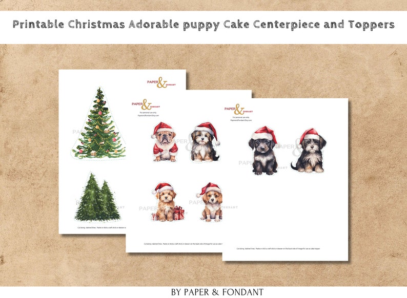 Printable Christmas Adorable Puppy Topper Centerpiece Cake Topper, Dogs ...