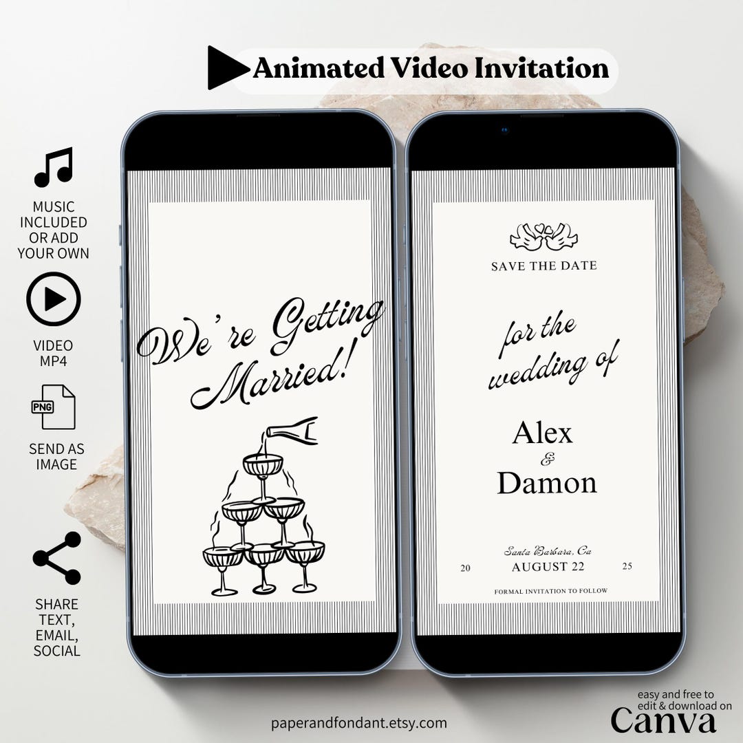 Whimsical Animated Save the Date Video, Champagne Tower, Elegant Hand ...