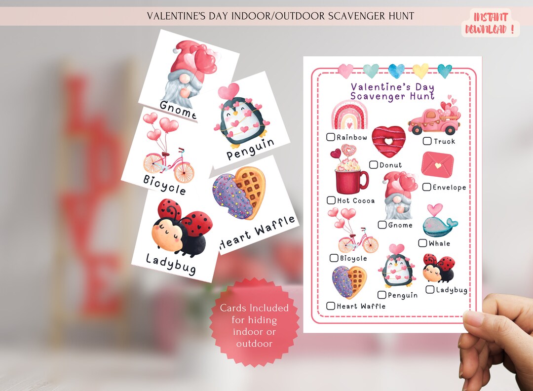 Kids Valentine Day Scavenger Hunt, Printable Valentine Activity, Non ...