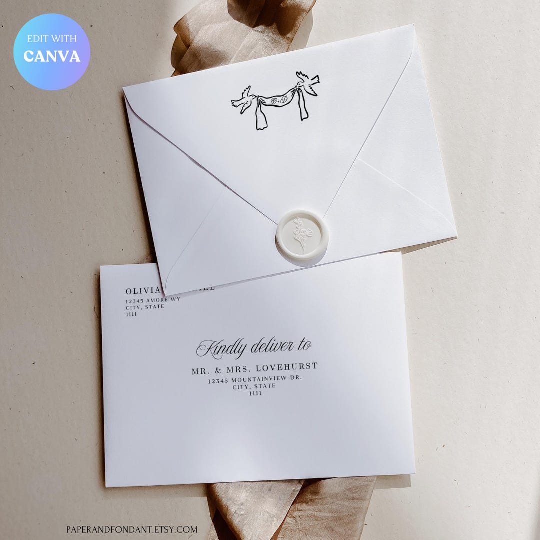 Editable Dove Banner Envelope Template, Hand Drawn Dove Inititals ...