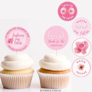 Mastectomy 2 Inch Cupcake Toppers, Pink, Surgery Party, 12 Tags, Cancer ...