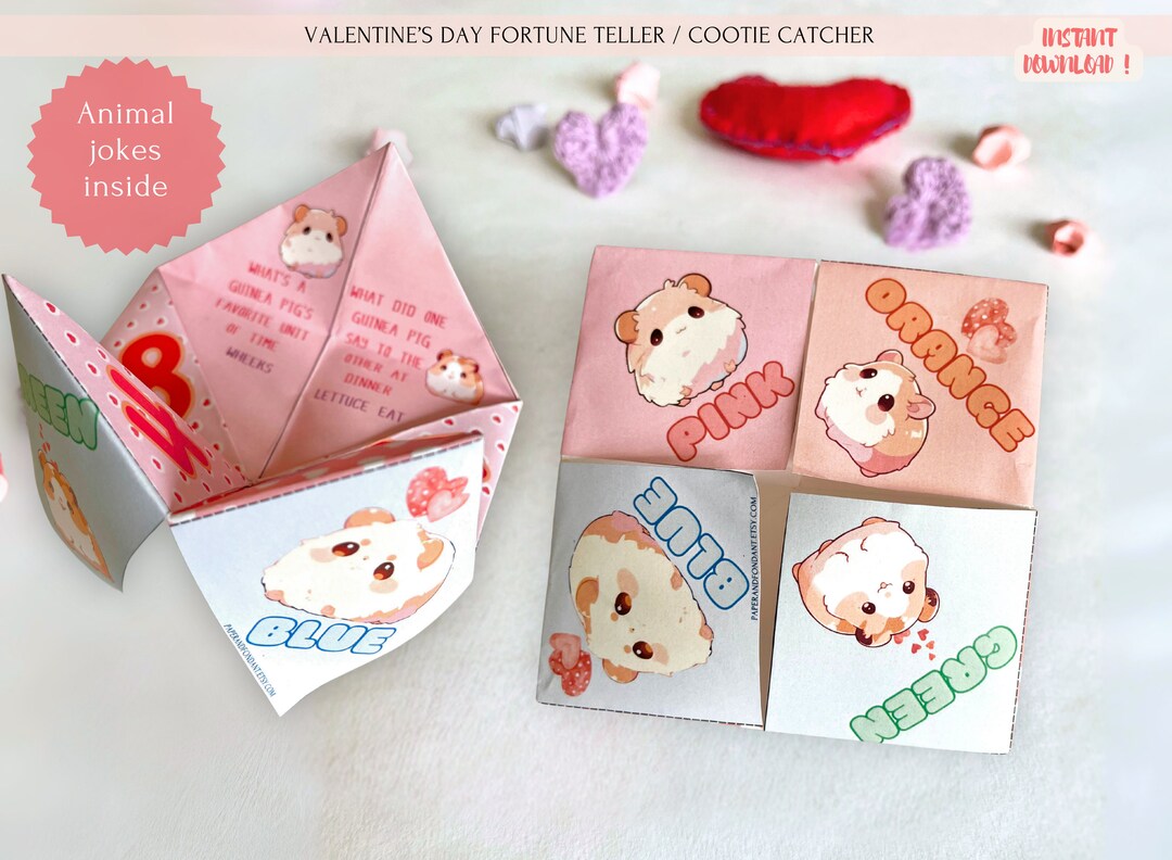 Guinea Pig Kids Valentine Fortune Teller With BONUS Valentine Coloring ...