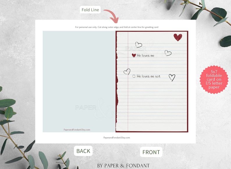 Crush Classroom Note Greeting Card for Her/him, He Loves Me, High ...