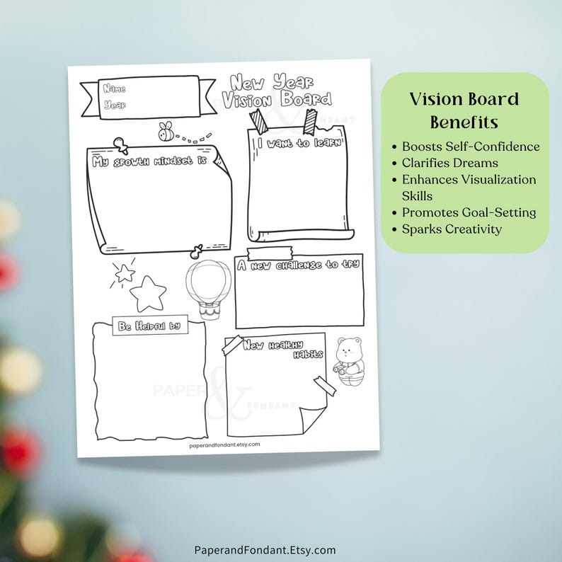 New Year Goals Vision Board Worksheet, Printable Affirmations Activity ...