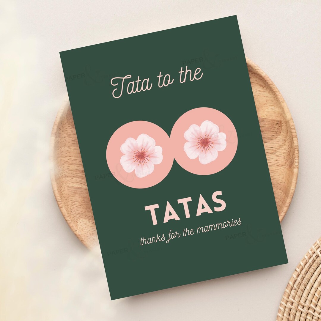 Mastectomy Greeting Card, Tata to the Tatas Green, Boho Feminine ...