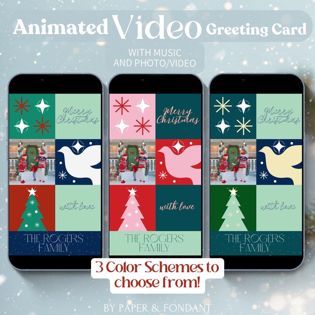 Festive Color Blocks Animated Christmas Video Greeting Card ...