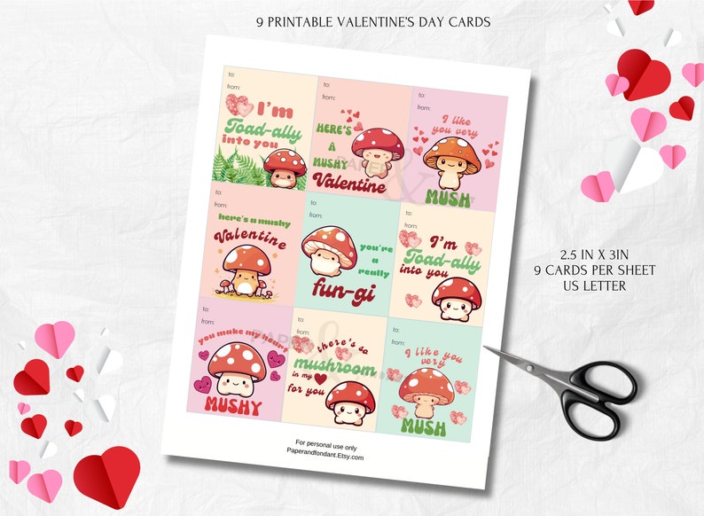 Kawaii Mushroom Kids Valentine's Day Card, Punny Card Funghi, Classroom ...