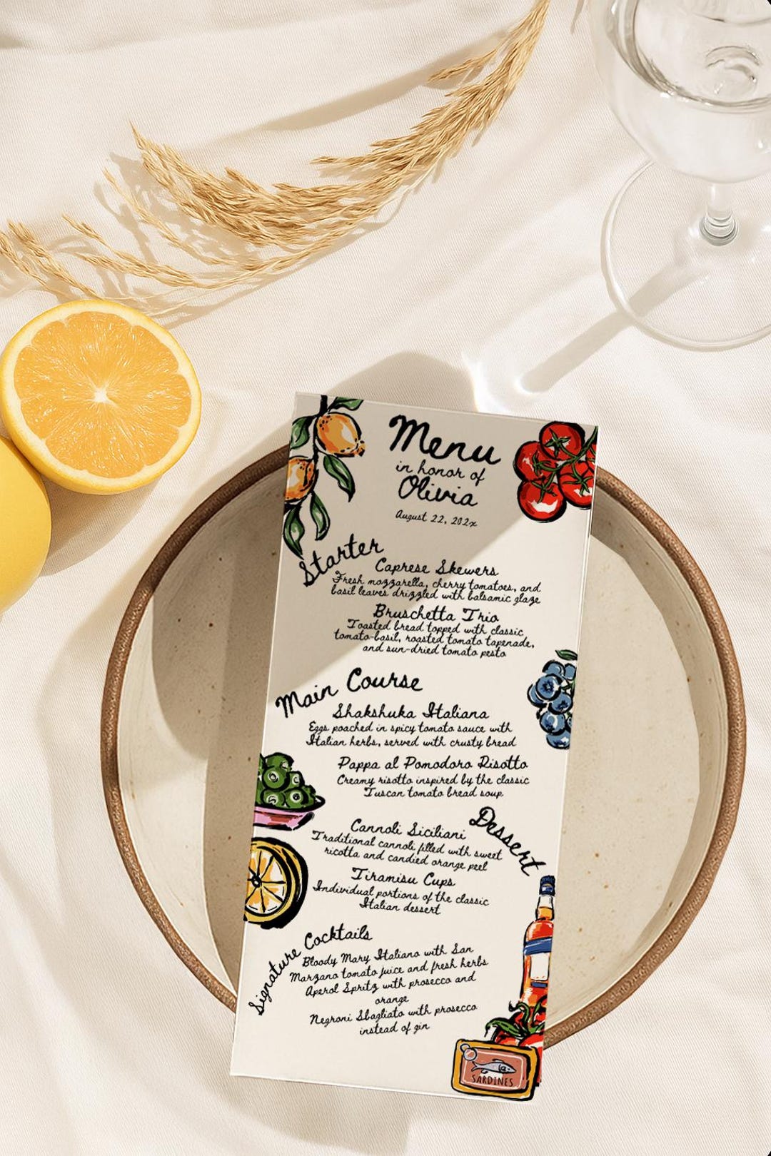EDITABLE Italian Theme 4x9 Menu Template, Rustic Italian Restaurant ...