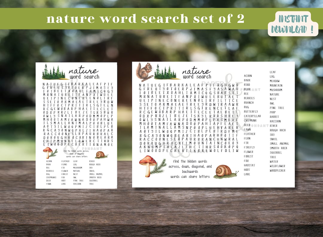 Nature Word Search, Printable Party Favor, Goodie Bag, Kid's Activity ...