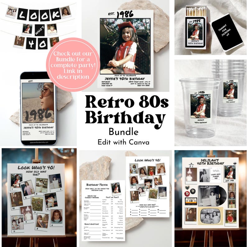 Retro 80s Birthday Photo Collage Welcome Sign | Flashback 80s Vintage ...