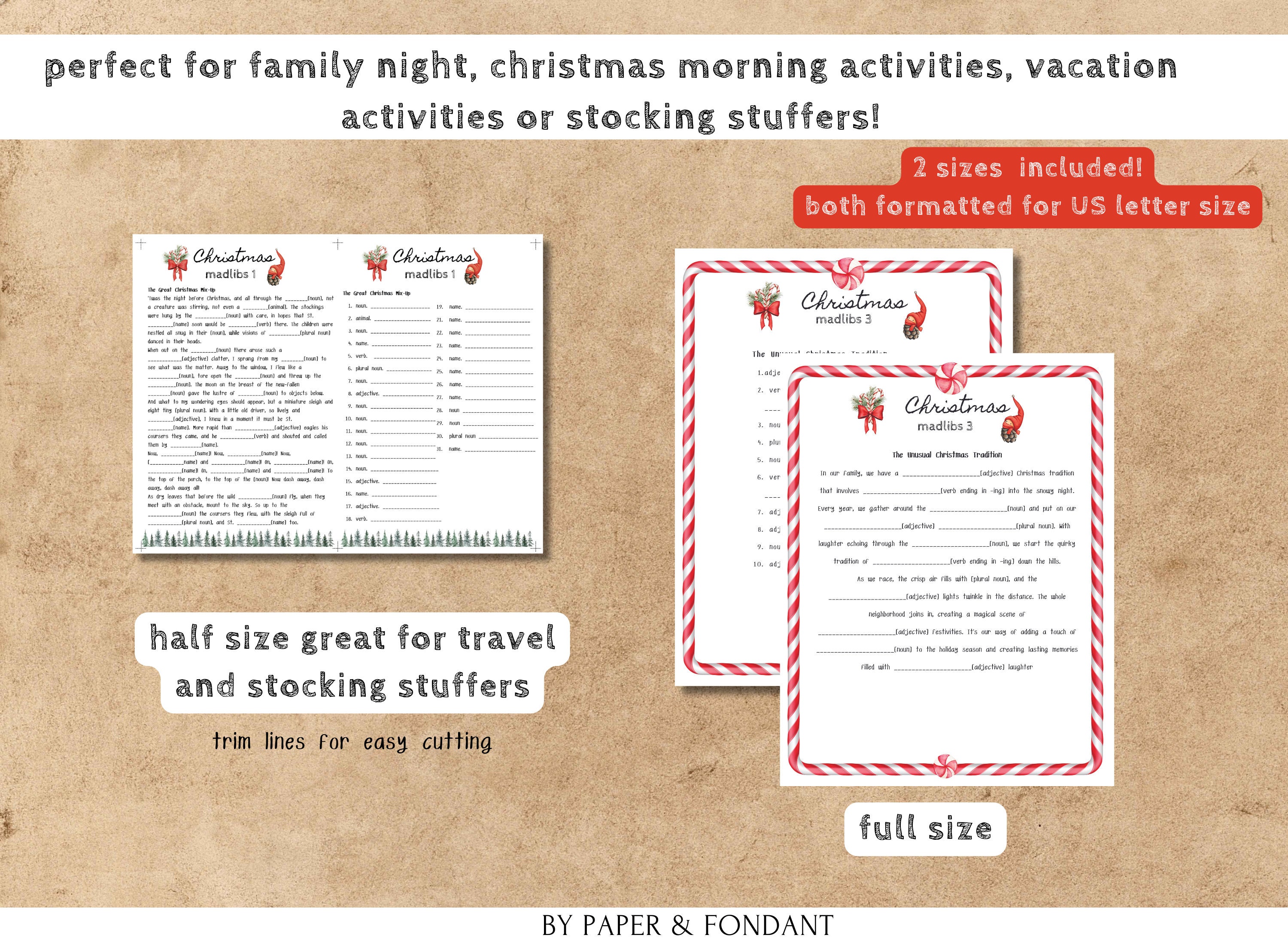 Christmas Mad Libs Game Set of 4, Printable Family Xmas Activities ...