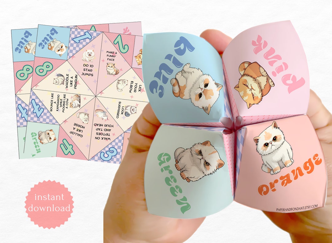 Angry Cat Fortune Teller With Ice Breaker Party Activity, Kitty Cootie ...