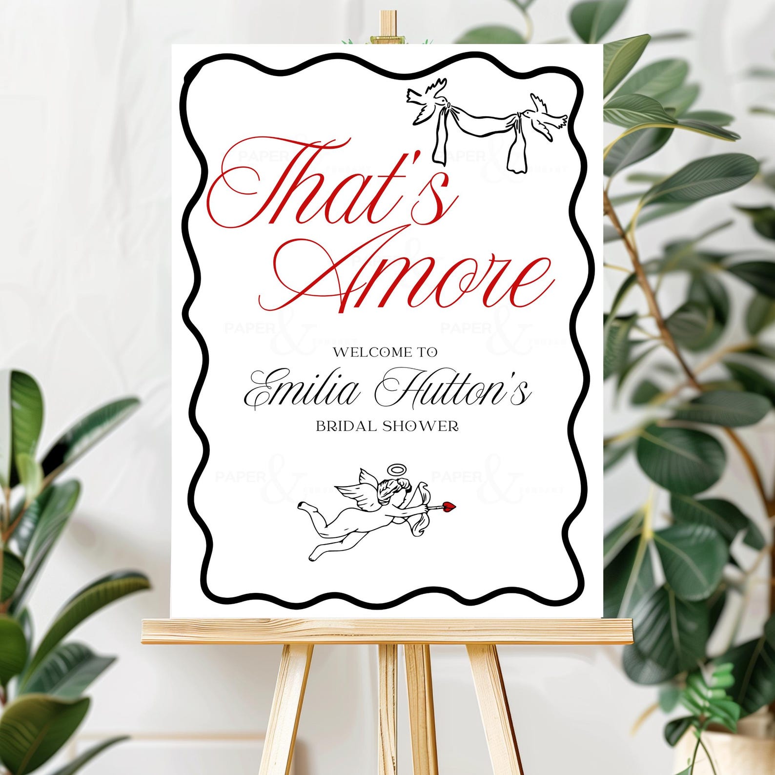 That's Amore Welcome Sign, Bridal Shower Party, Hand Drawn Cupid Doves ...