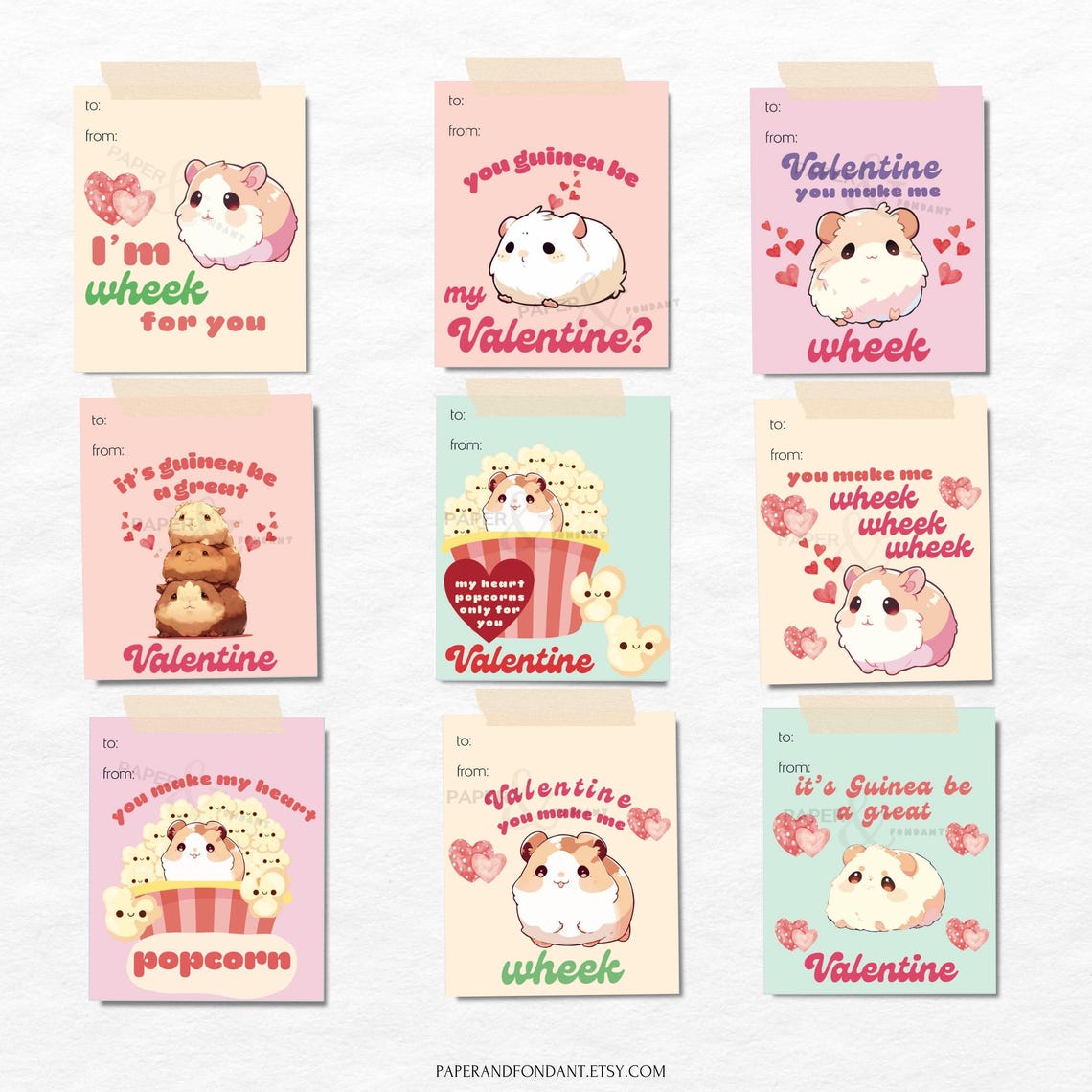 Kawaii Guinea Pig Valentine Day Card for Kids, School Valentine ...