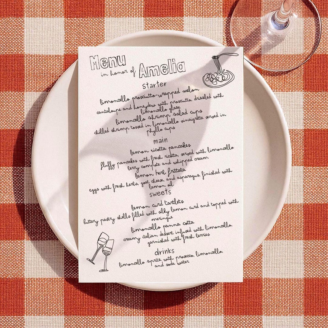 EDITABLE Minimalist Hand Lettered 5x7 Menu Template, Line Art Food ...