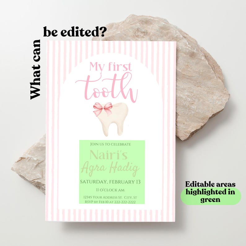 Baby First Tooth Party Invitation,pink Tooth Celebration Invite, for ...