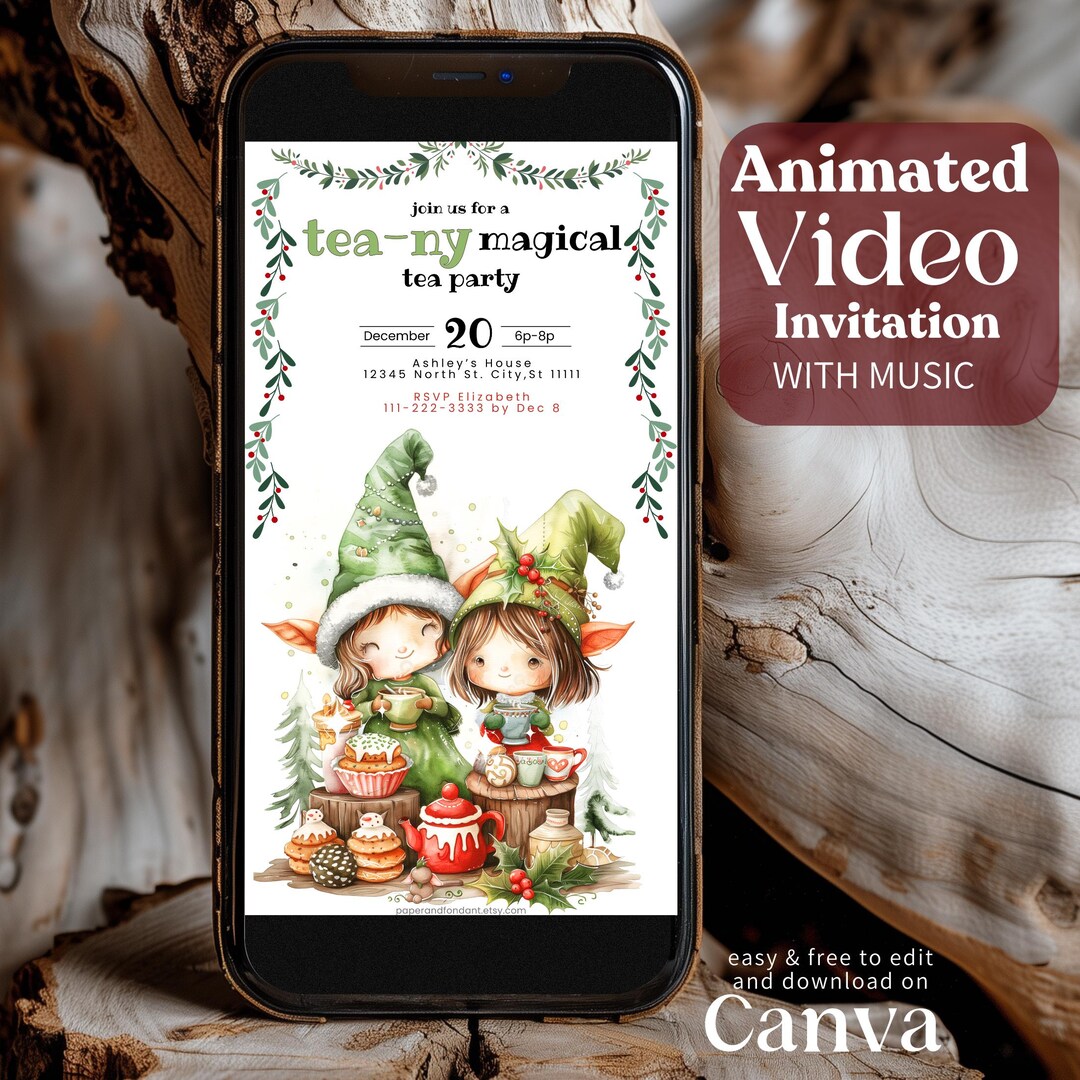 Elf Tea Party Animated Video Invitation With Music, Christmas Tea Party ...