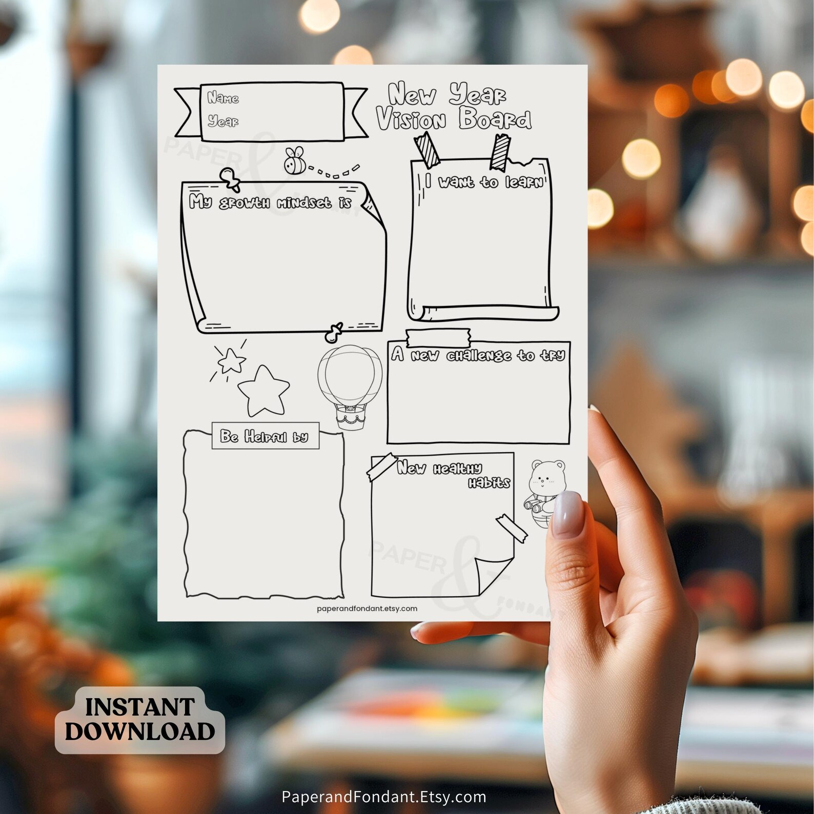 New Year Goals Vision Board Worksheet, Printable Affirmations Activity ...