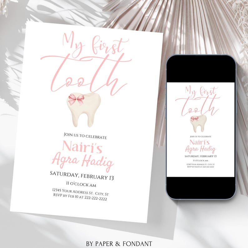 Baby First Tooth Party Invitation,pink Tooth Celebration Invite ...
