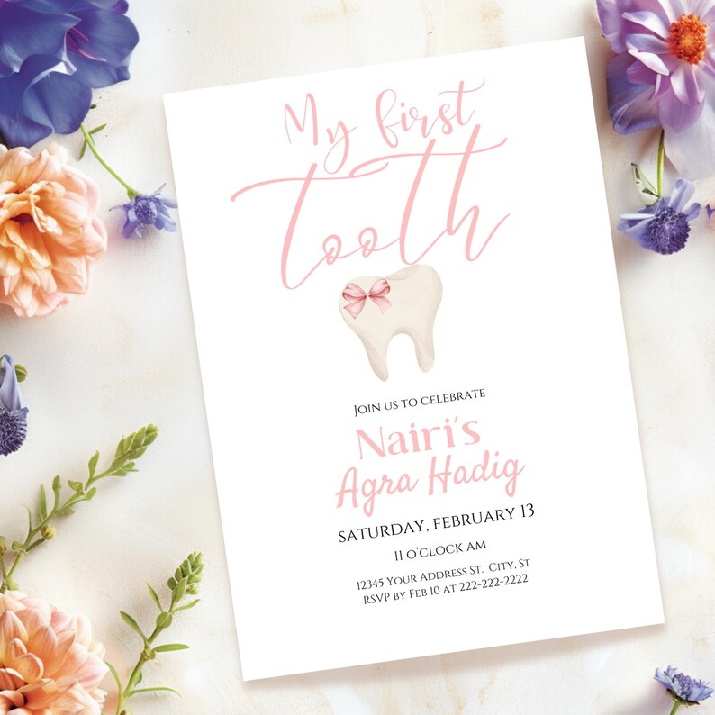 Baby First Tooth Party Invitation,pink Tooth Celebration Invite ...