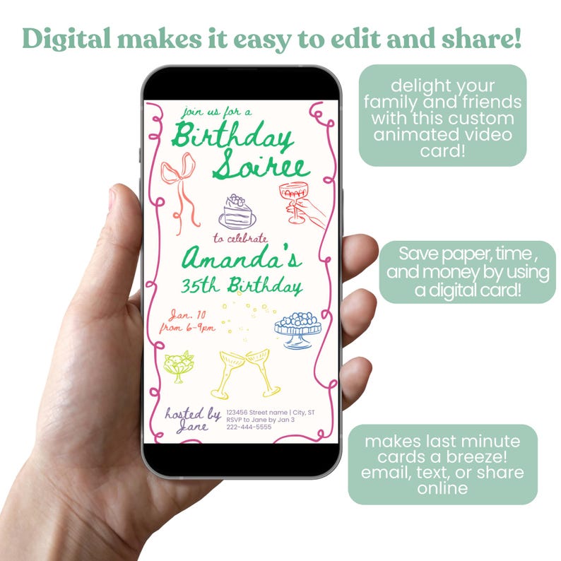 Whimsical Animated Birthday Soiree Video Invitation With Music,hand ...