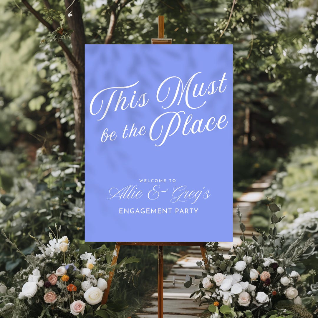 Elegant Wayfinding Welcome Sign, Cornflower Blue Minimalist Wedding ...