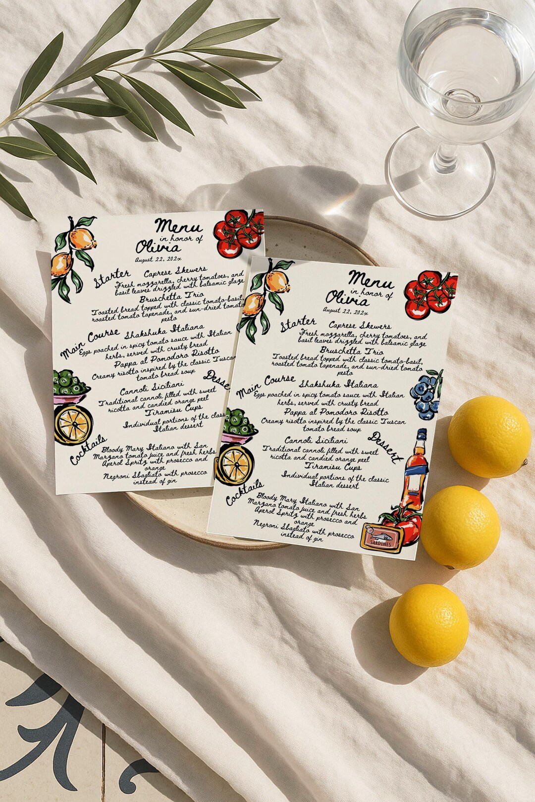 EDITABLE Italian Theme 5x7 Menu Template, Rustic Italian Restaurant ...