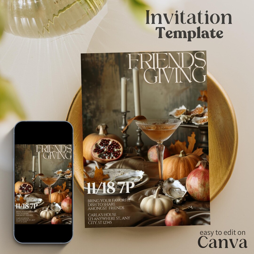 Chic Friendsgiving Dinner Party Invitation,elegant Autumn Harvest With ...