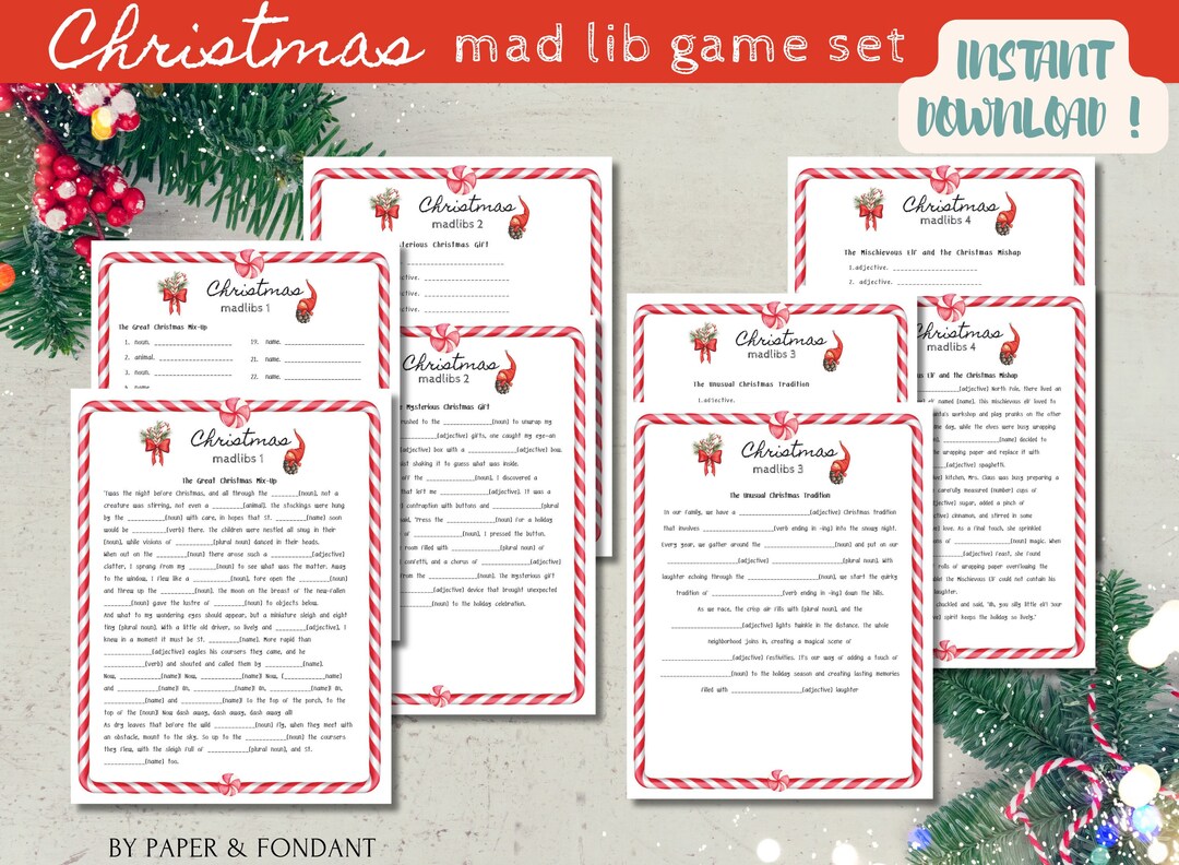 Christmas Mad Libs Game Set of 4, Printable Family Xmas Activities ...