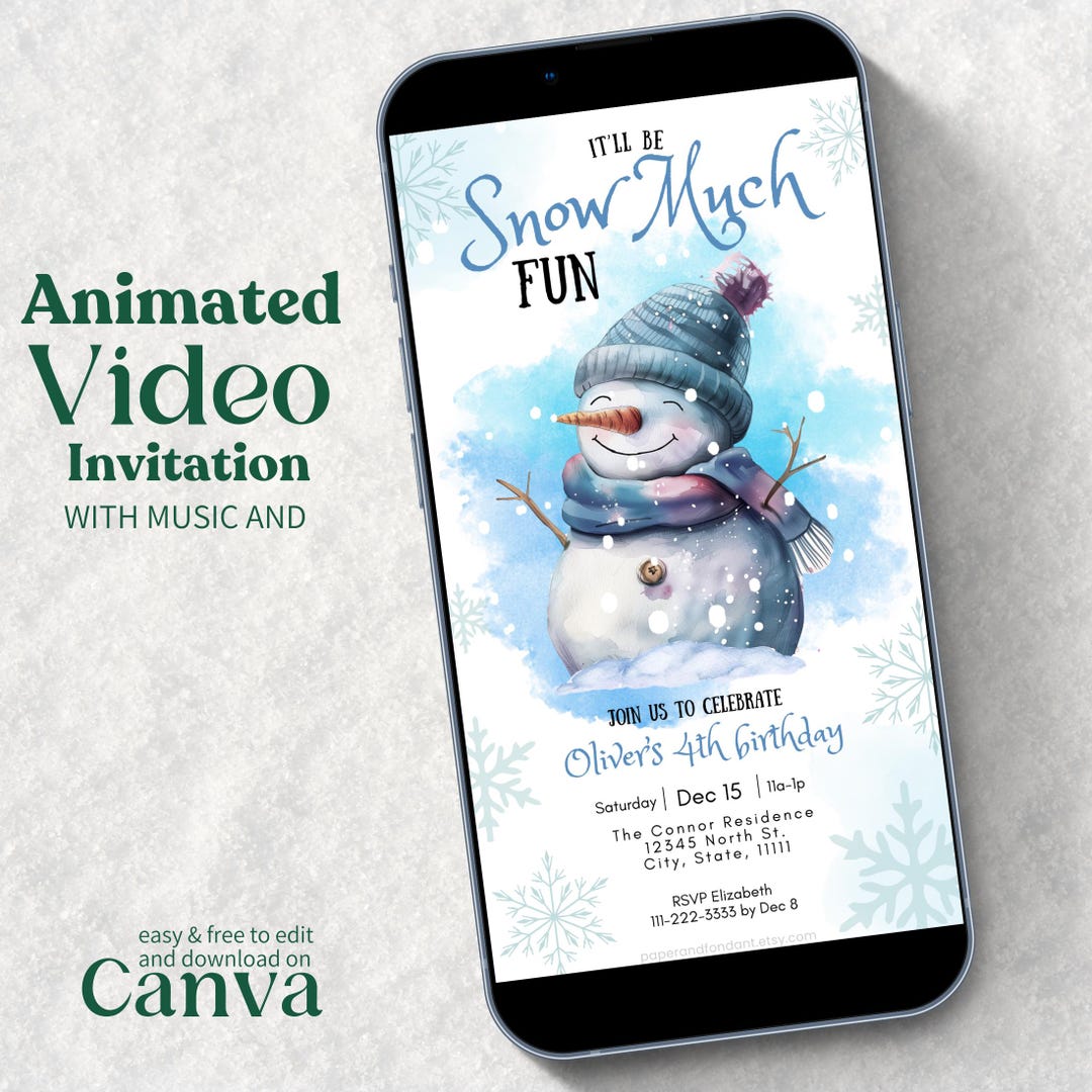 Snow Much Fun Animated Birthday Video Invitation, Blue Winter ...