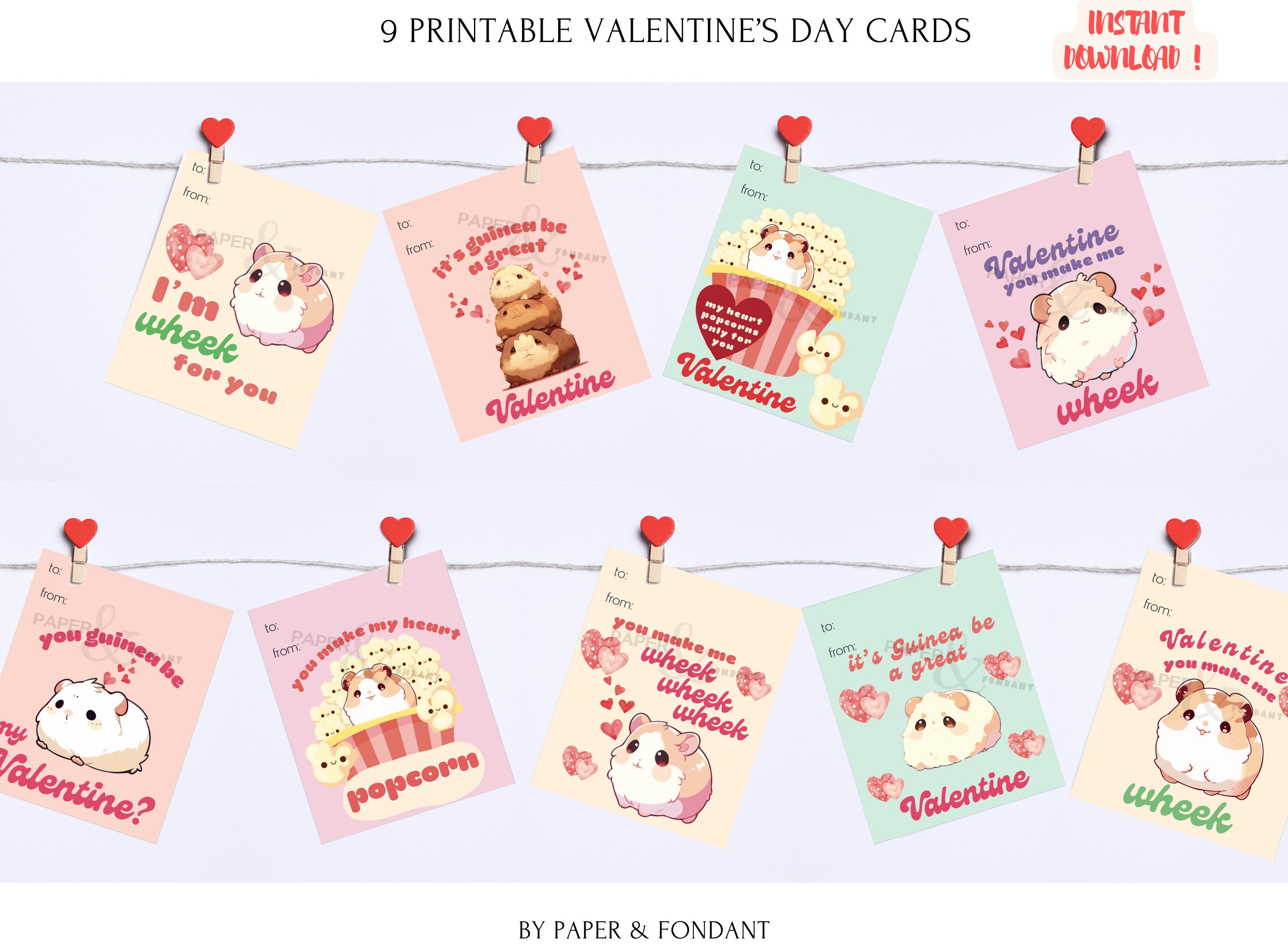 Kawaii Guinea Pig Valentine Day Card for Kids, School Valentine ...